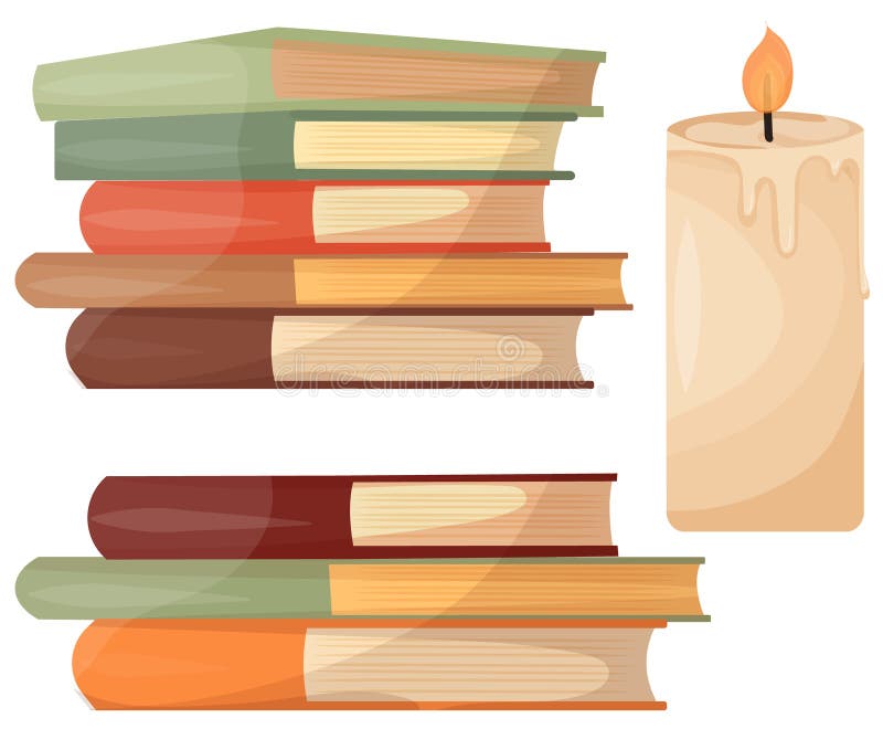 Vector Books and Candle Set Illustration, Graphic Book Clipart Stock Vector - Illustration of ...