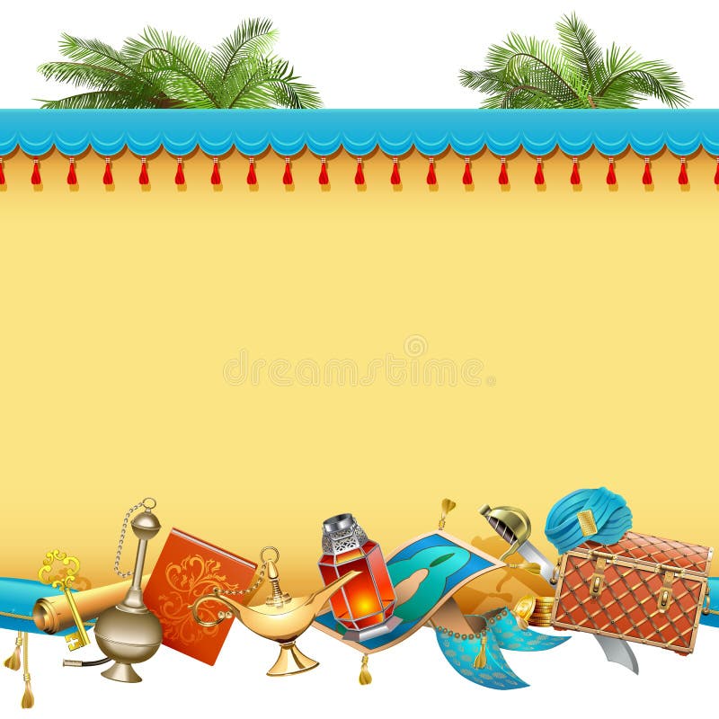 Vector Border with Arabian Accessories Stock Vector - Illustration of ...
