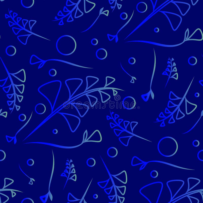 Vector Botanic Pattern of Blue Plants on a Blue Background. Stock ...