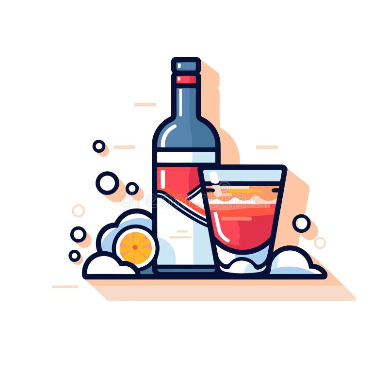 Vector of a Bottle of Alcohol and a Glass of Liquid on a Flat Vector ...