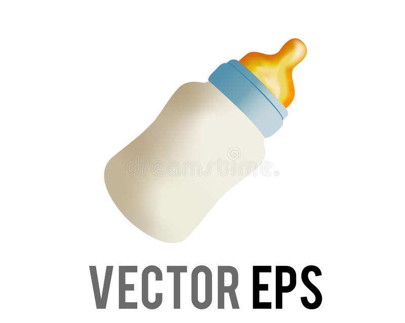 Vector Bottle of Milk or Formula Icon with Bluish Cap and Rubber Nipple ...
