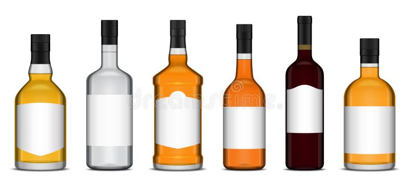 Vector Bottles of Alcoholic Beverages with Labels Stock Vector ...