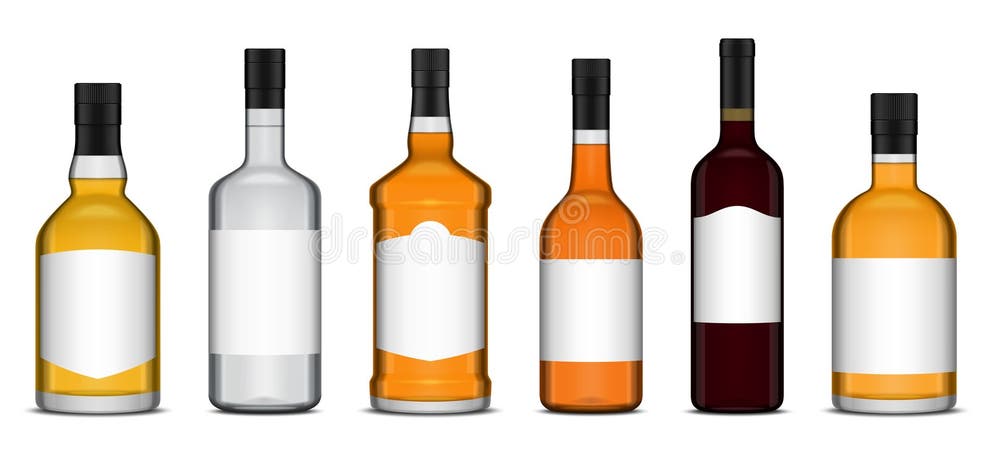 Vector Bottles of Alcoholic Beverages with Labels Stock Vector ...
