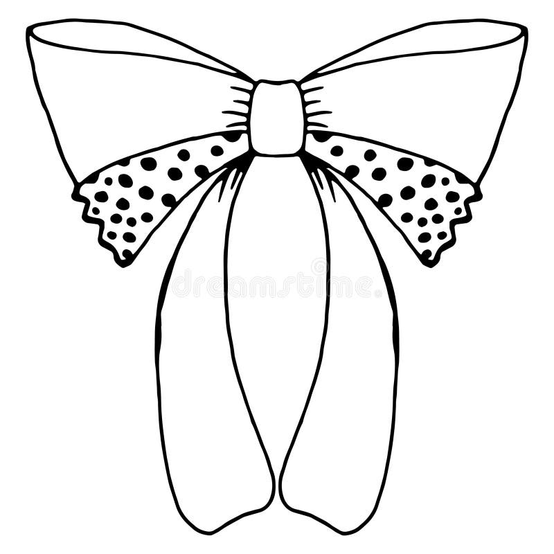 Vector Bow with Polka Dot Lace in Doodle Style Linear Black Stock ...