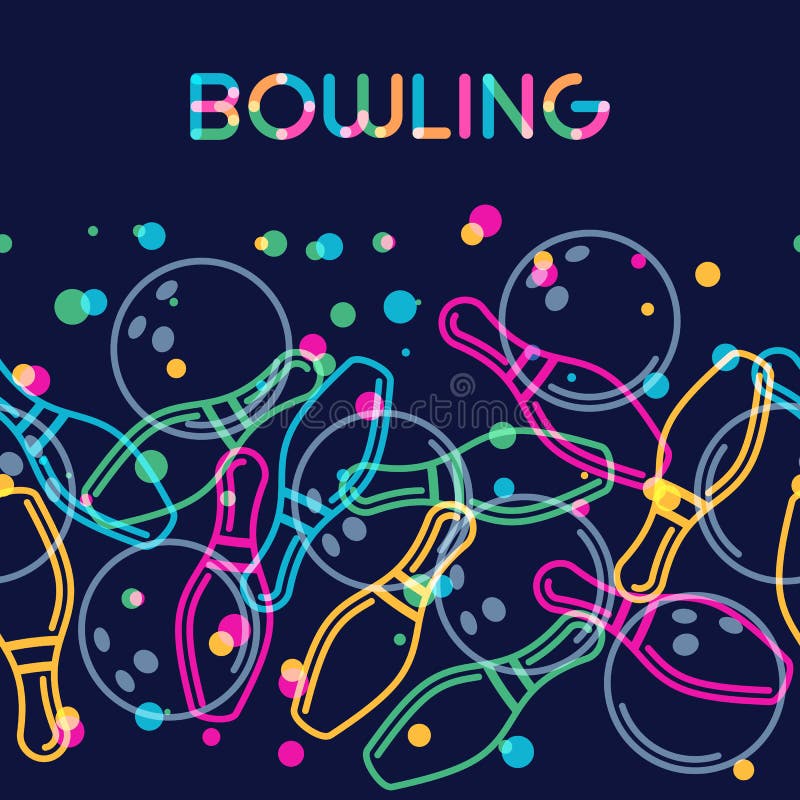 Vector Bowling Watercolor Illustration. Balls and Pins on Colorful ...