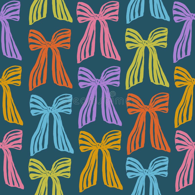Vector Bows Seamless Pattern. Hand-drawn Gift Bow Isolated on Blue ...
