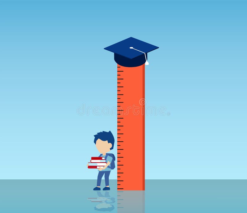 Vector of a Boy Holding Books Standing by a Ruler with Graduation Cap ...