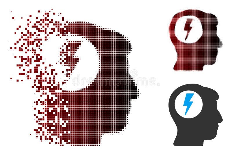 Broken Pixel Halftone Brain Electric Shock Icon Stock Vector ...