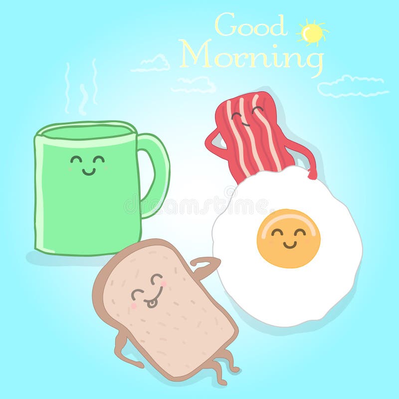 Vector Breakfast Cute Happy Illustration Stock Vector - Illustration of ...