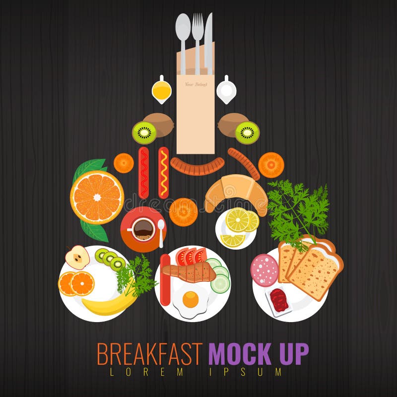 Vector Breakfast Mockup Concept with Food and Drinks Stock Vector ...
