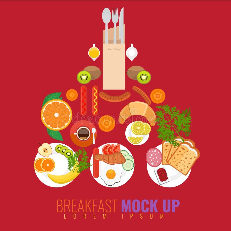 Vector Breakfast Mockup Concept with Food and Drinks Stock Vector ...