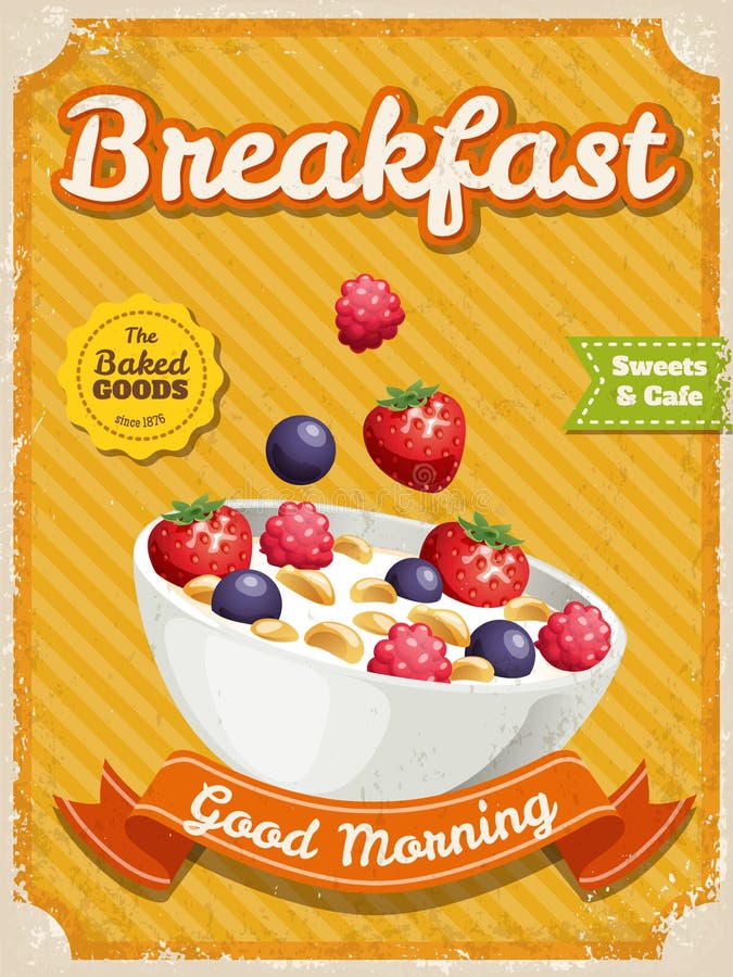 Vector Breakfast Poster in Vintage Style with Typography Elements Stock ...