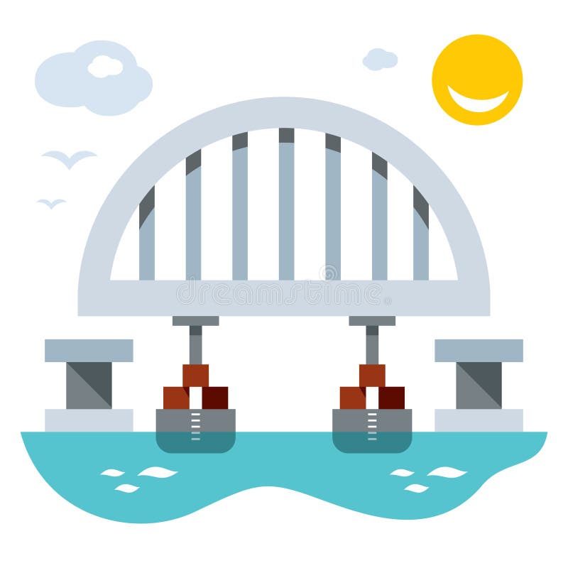 Vector Bridge Construction. Arch Installation. Flat Style Colorful ...