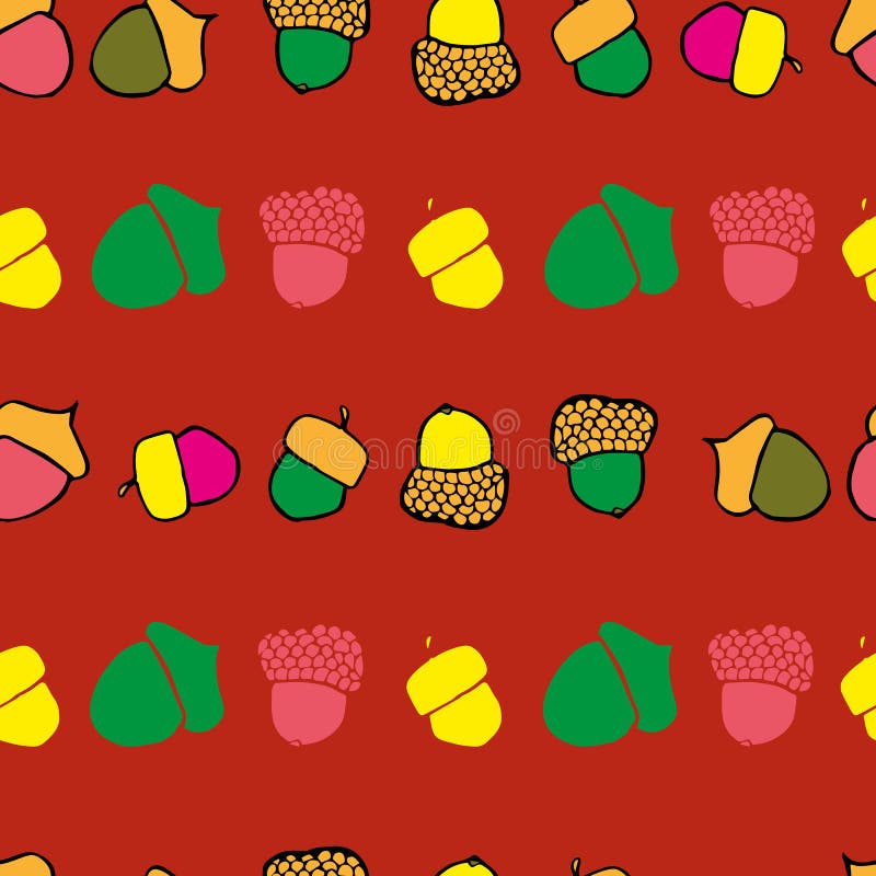 Vector Bright Color Acorns Linear Background Pattern Stock Vector ...