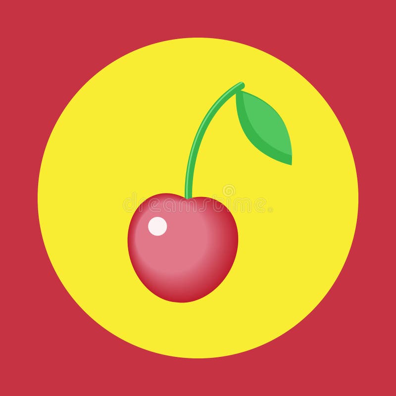 Vector Bright Illustration of One Cherry in the Yellow Circle. Stock ...
