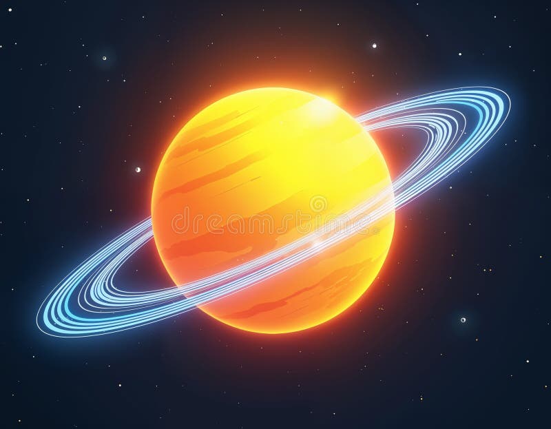 Vector of a Bright Orange Planet and Blue Digital Holographic Lines on ...