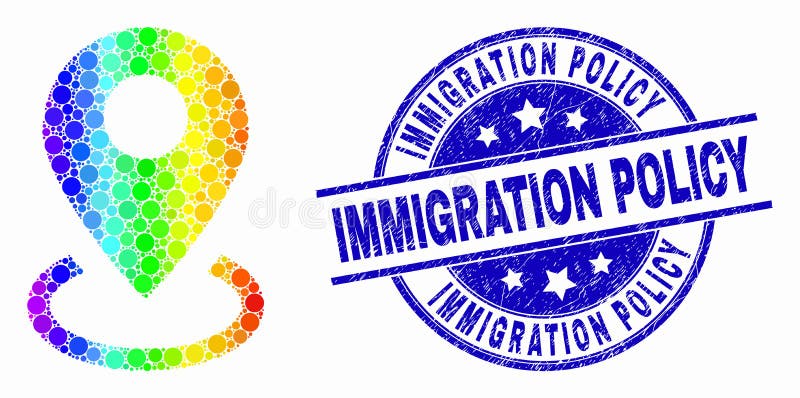 Vector Bright Pixel Map Marker Placement Icon and Scratched Immigration ... Vector Bright Pixel Map Marker Placement Icon and Scratched Immigration ...