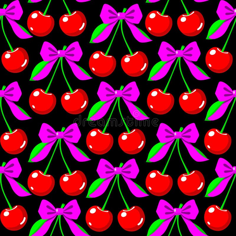 Vector Bright Seamless Pattern with Cherries on a Bow Stock ...