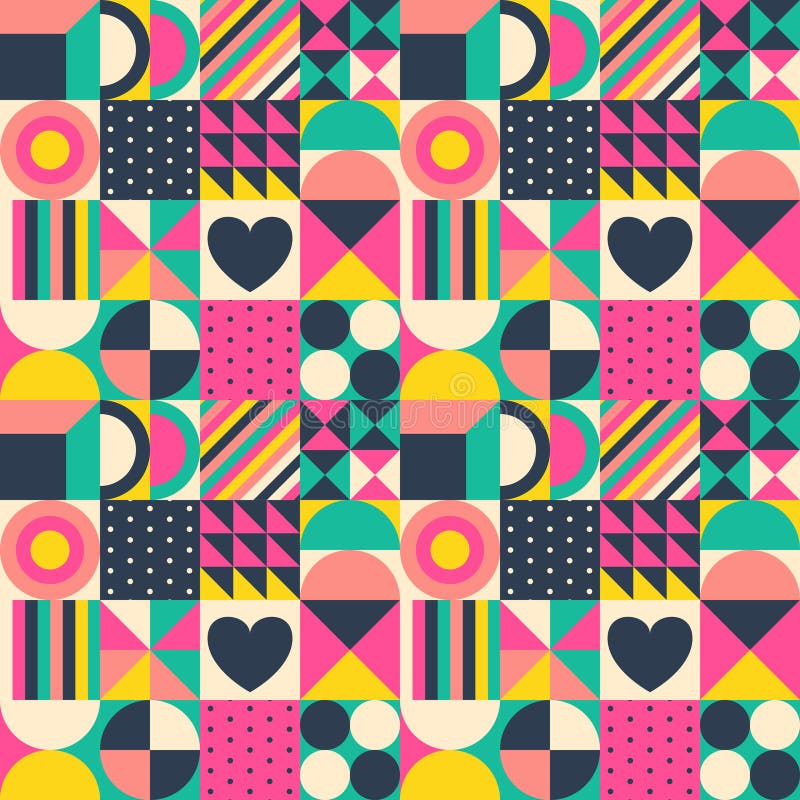 Vector Bright Summer Seamless Pattern Assembled from Squares with Geometric Ornaments. Vector ...