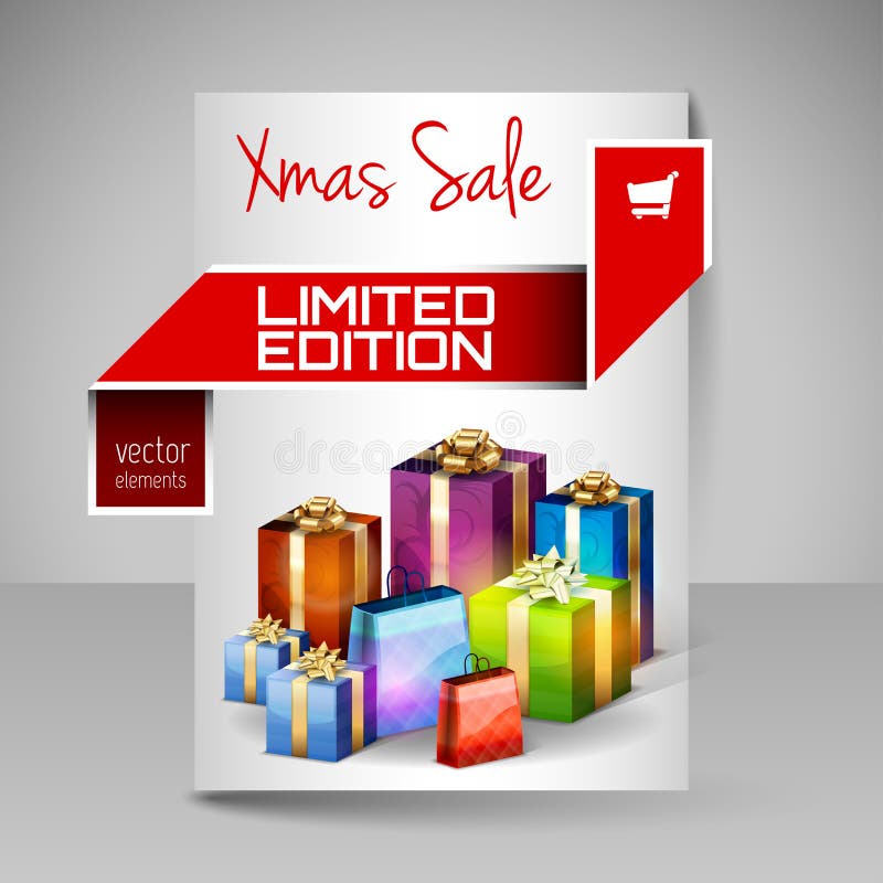 Vector Brochure Design Template with Red Christmas Gifts. Stock Vector ...