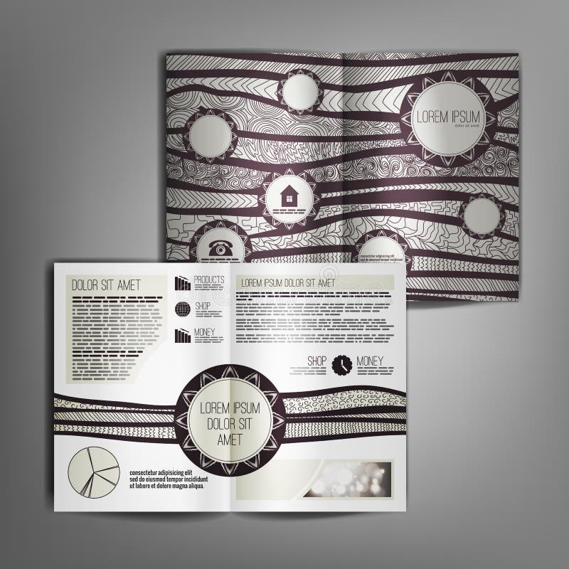 Vector Brochure Template Design with Hand Drawn Pattern of Lines Stock ...