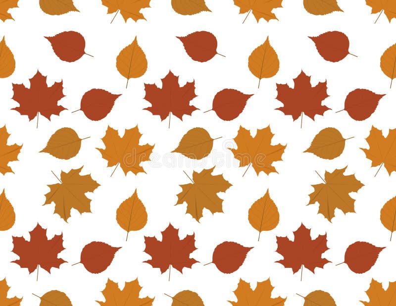Vector Brown Fall Leaves Seamless Pattern on White Background Stock ...