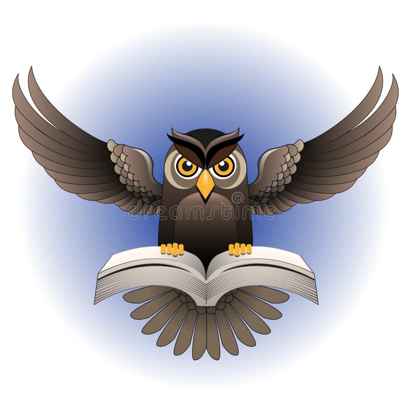 Vector, Brown Owl Fly with the Book Stock Vector - Illustration of ...