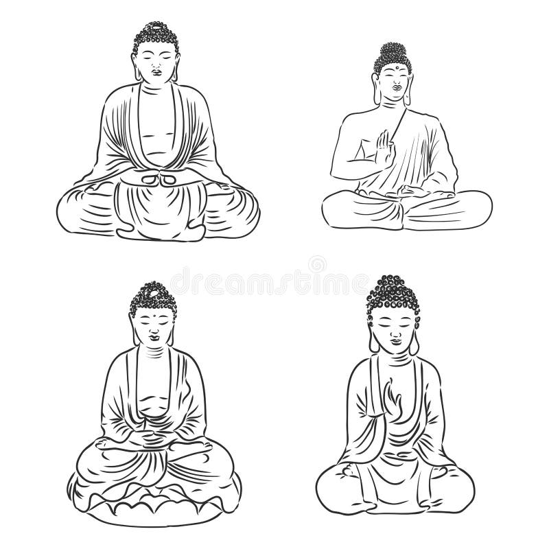 Vector Buddha in Line Hand Drawn Sketch Style on White Background Stock ...