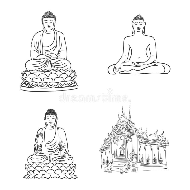Vector Buddha in Line Hand Drawn Sketch Style on White Background Stock ...