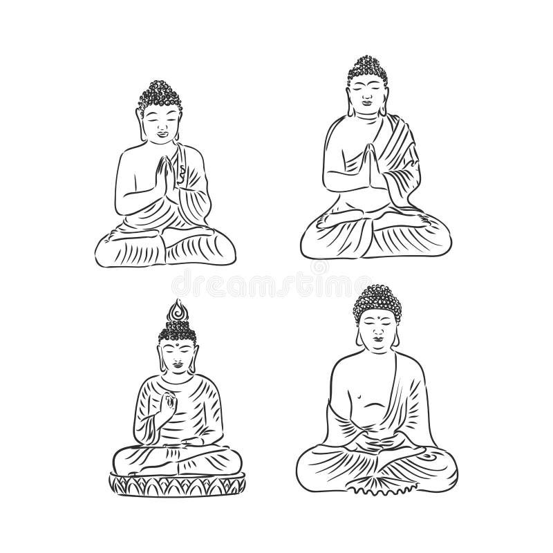Vector Buddha in Line Hand Drawn Sketch Style on White Background Stock ...