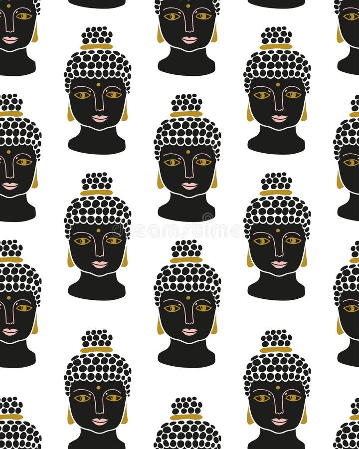 Vector Buddha Seamless Pattern. Hand Drawn Print Design. Stock Vector ...