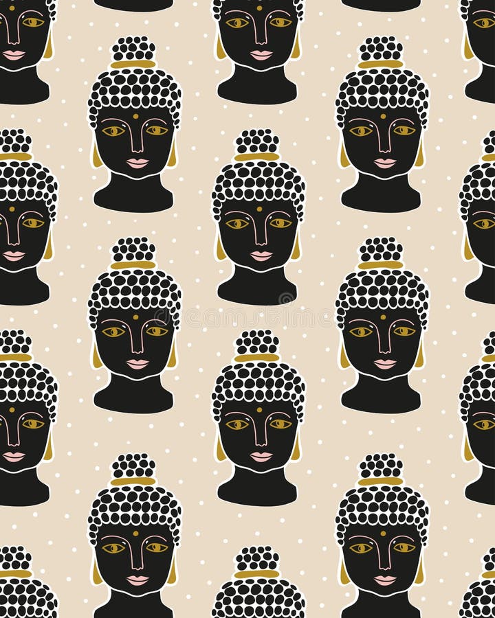 Vector Buddha Seamless Pattern on the Polka Dot Background. Hand Drawn ...