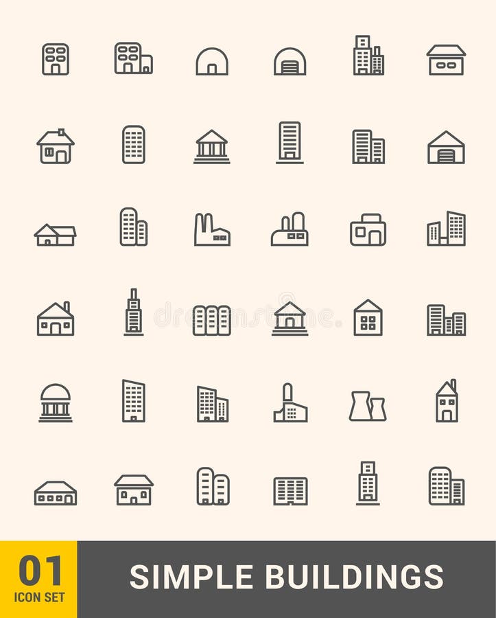 Vector Buildings Thin Icons Design Set. Stock Vector - Illustration of ...