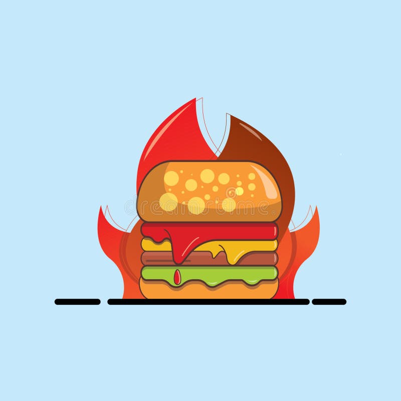 Vector Burger with a Very Hot Flame Behind it Stock Vector ...
