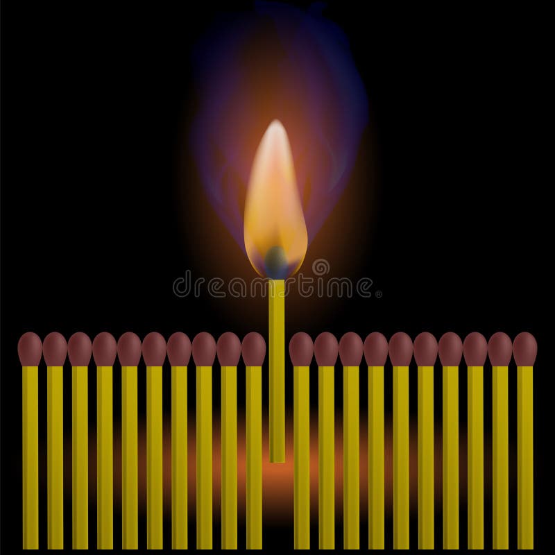Vector Burning Match with Fire Flame on Black Background Stock ...