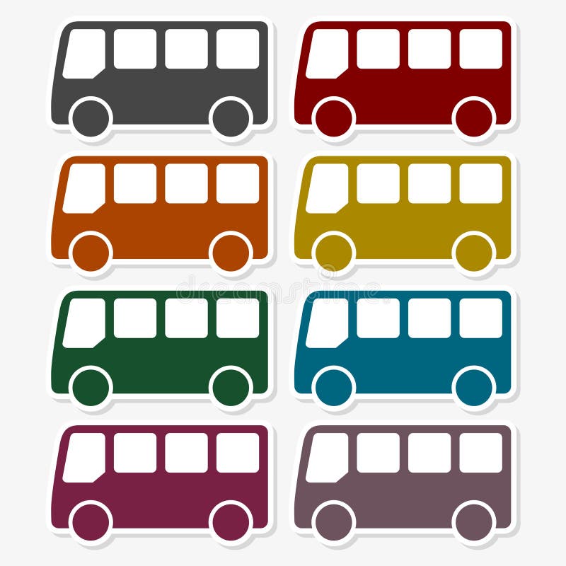 Vector Bus Icon Set, Color Car Collection Stock Vector - Illustration ...