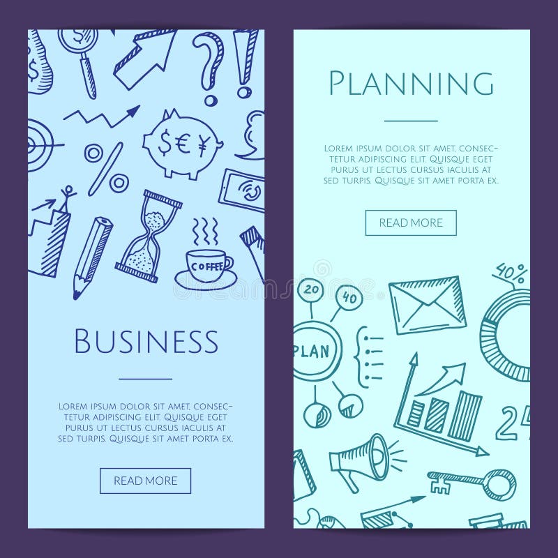 Vector Business Doodle Icons Vertical Web Banners Illustration Stock ...