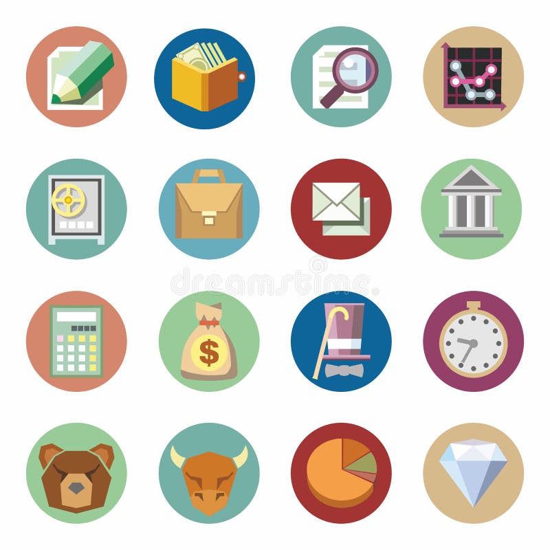 Business Financial Icons Set. Flat Design Stock Vector - Illustration ...