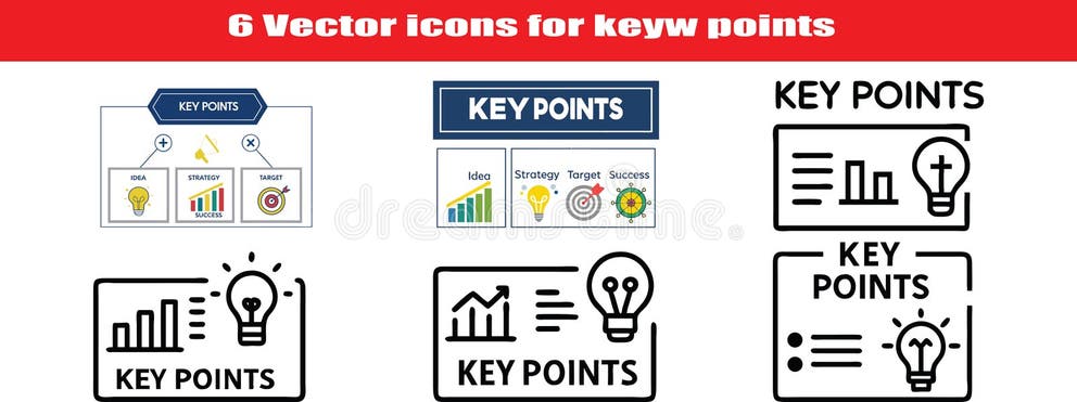 Vector Business Icons for Key Strategy, Target, Success, and Idea ...