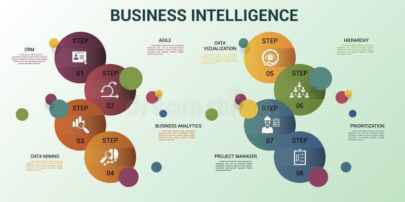 Infographic Business Intelligence Template. Icons in Different Colors ...