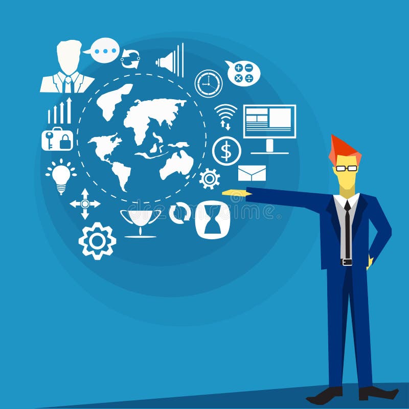 Vector Business Man with Icons Communication Technology Stock Vector ...