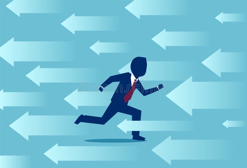 Vector of a Business Man Running in Opposite Direction of Multiple ...
