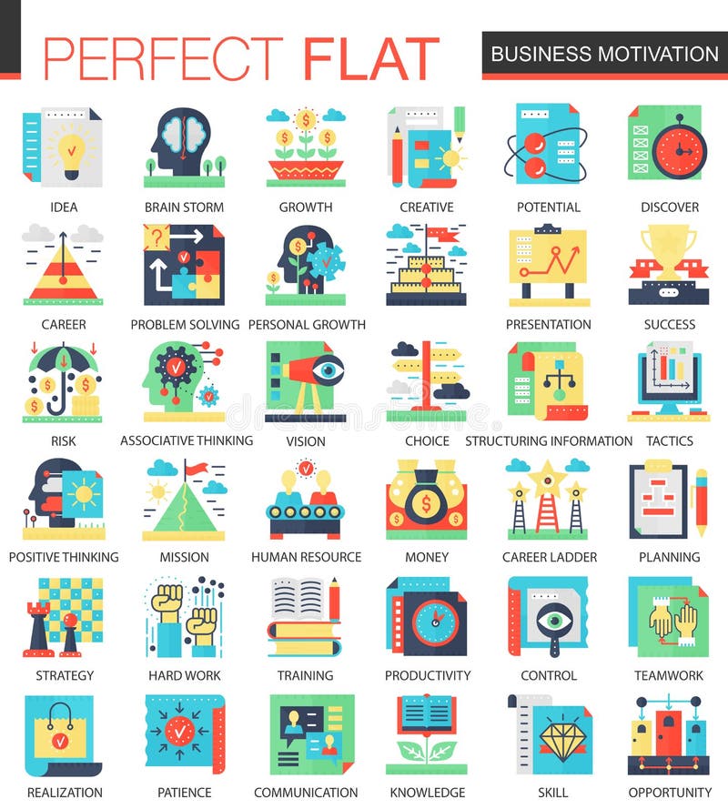 Business Complex Concept Flat Line Icon Vector Set with Outline ...