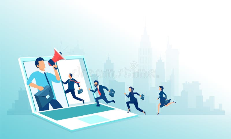 Vector of Business People Running into Laptop Computer Stock Vector ...