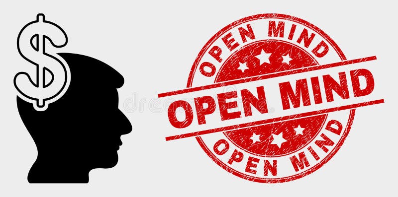 Vector Business Thinking Icon and Grunge Open Mind Stamp Seal Stock ...