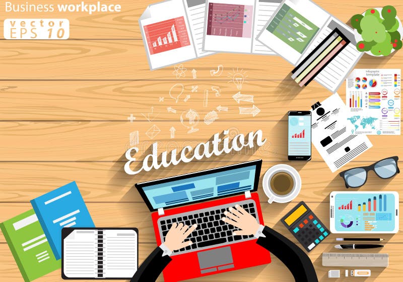 Business Workplace Top View Modern Idea and Concept Vector Illustration ...