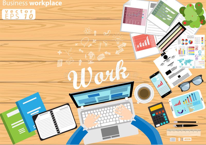 Business Workplace Top View Modern Idea and Concept Vector Illustration ...