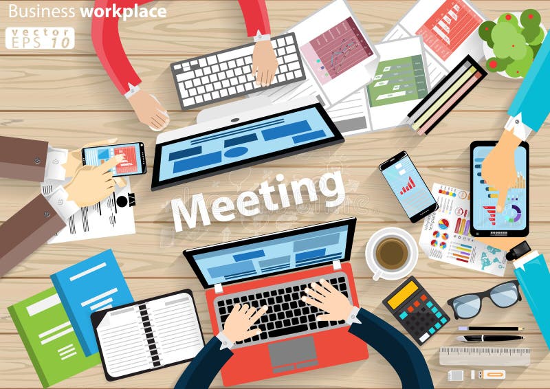 Business Workplace Top View Modern Idea and Concept Vector Illustration ...