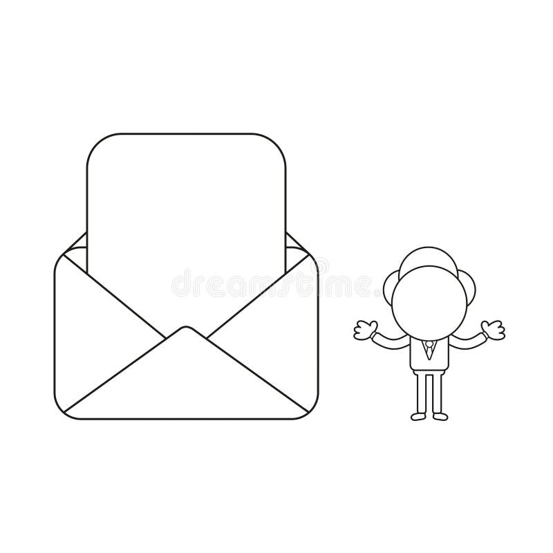 Vector Businessman with Blank Paper in Open Mail Envelope. Black ...