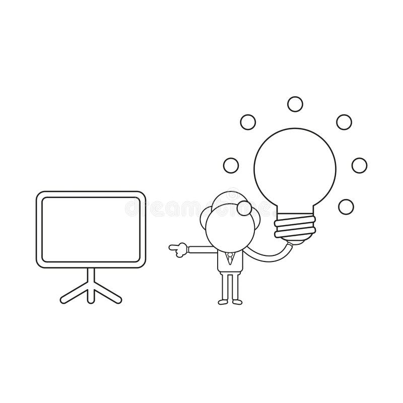 Vector Businessman Character Holding Glowing Light Bulb Idea and ...